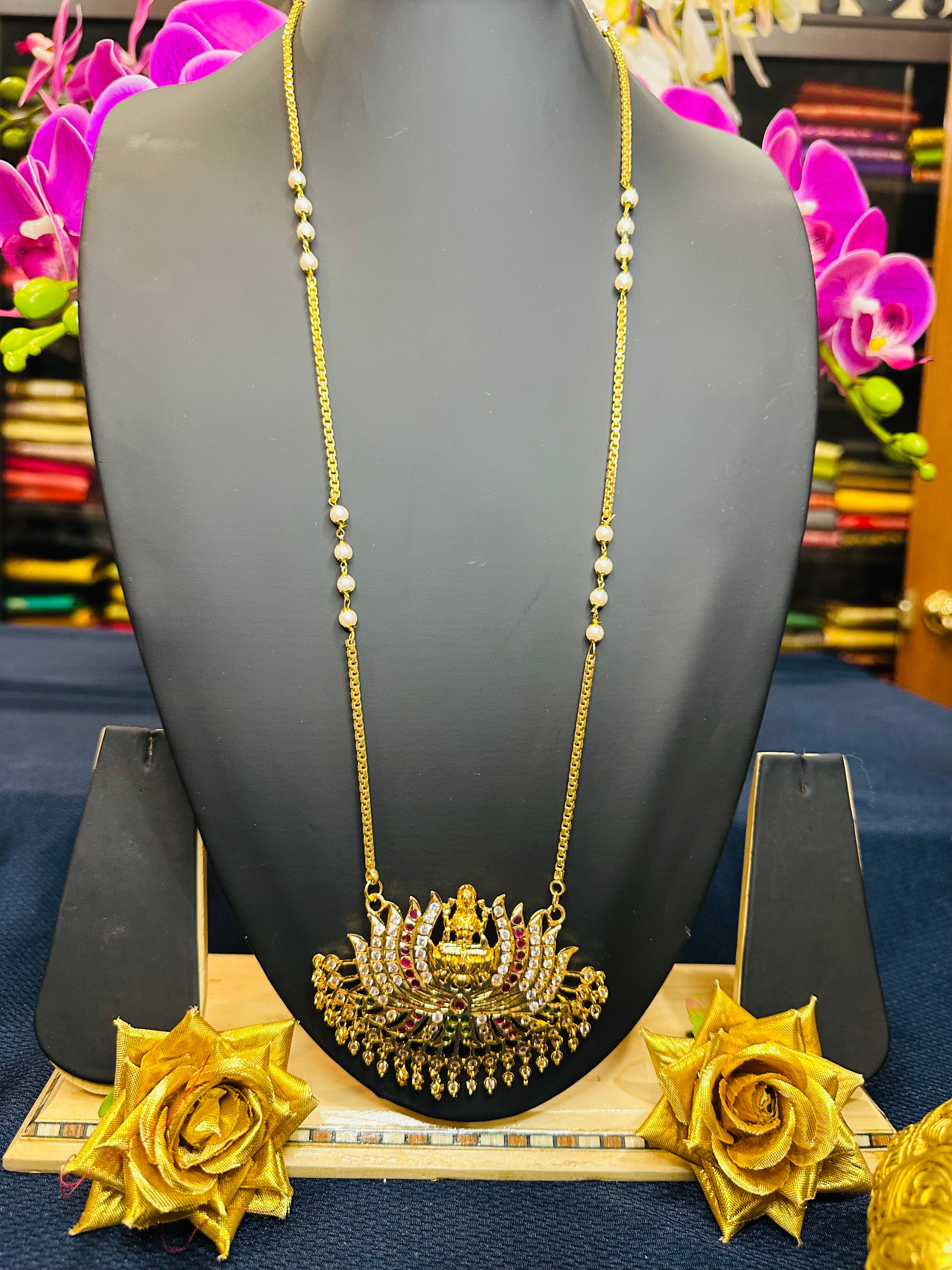 Impon Indian Necklace Ruby Pathakkam Haram N34 – Sari Palace