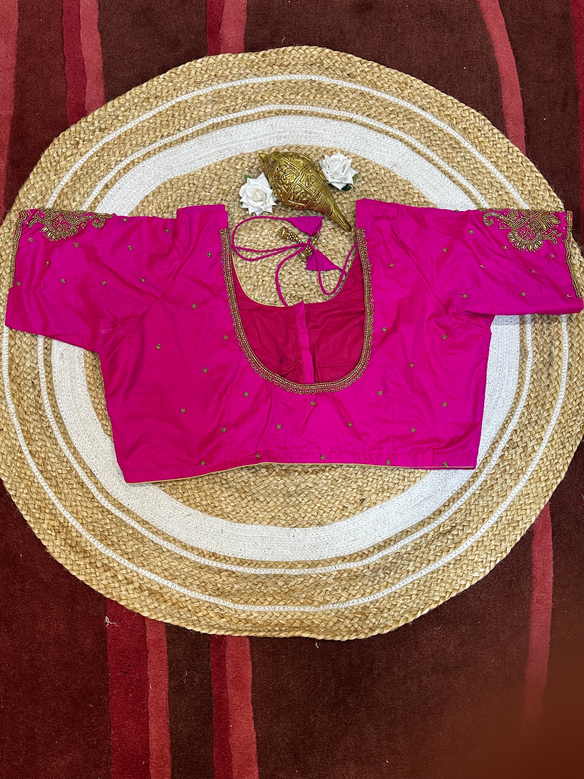 50” Size 20 Aari Worked Sari Blouse Indian Saree Top Silk Pink B67 ...